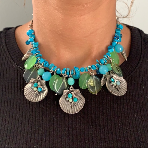 Chico's | Jewelry | Chicos Silver Rhinestone Shell Turquoise Beaded ...